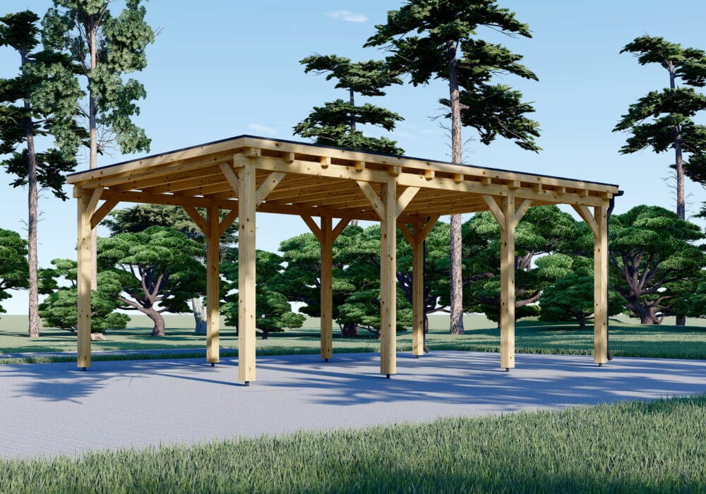 Carport simplu din Lemn cu acoperis plat, 18mp, 3x6 MODERN